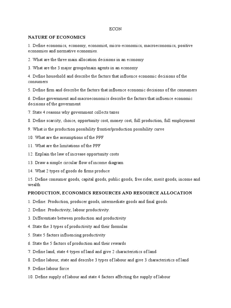 ECON Worksheet | PDF | Economics | Balance Of Payments