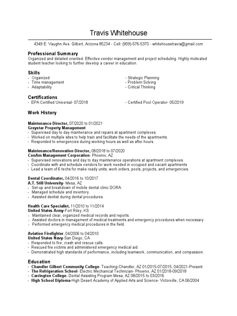 Travis Whitehouse Resume 2021 | PDF | Health Care | Health Sciences