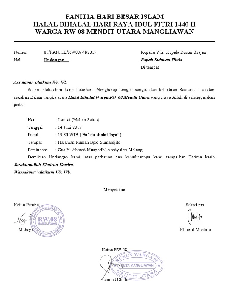 Undangan Halal Bihalal RW 08 2019 | PDF