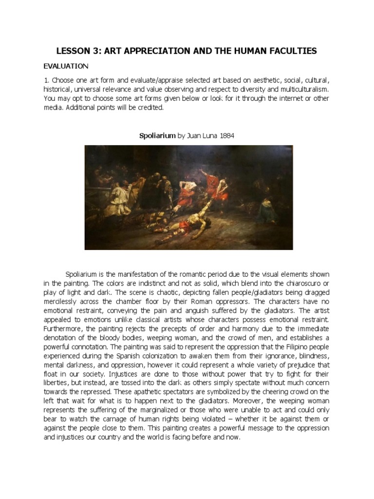 Lesson 3: Art Appreciation and The Human Faculties: Evaluation ...