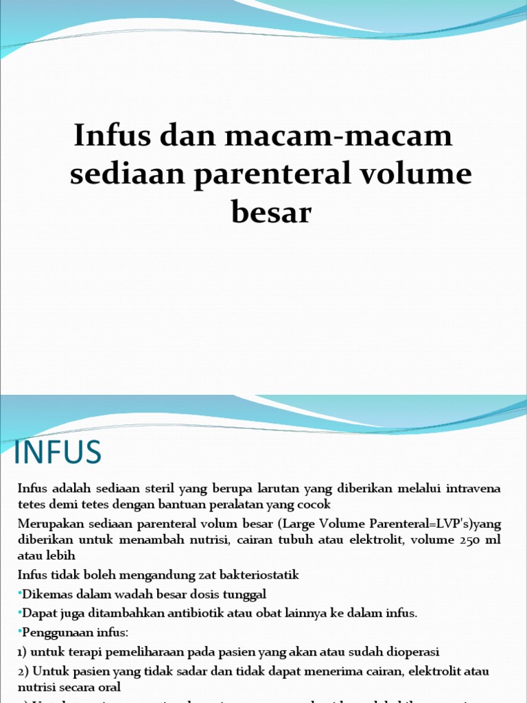 Infus Dan Macam-Macam Sediaan Parenteral | PDF