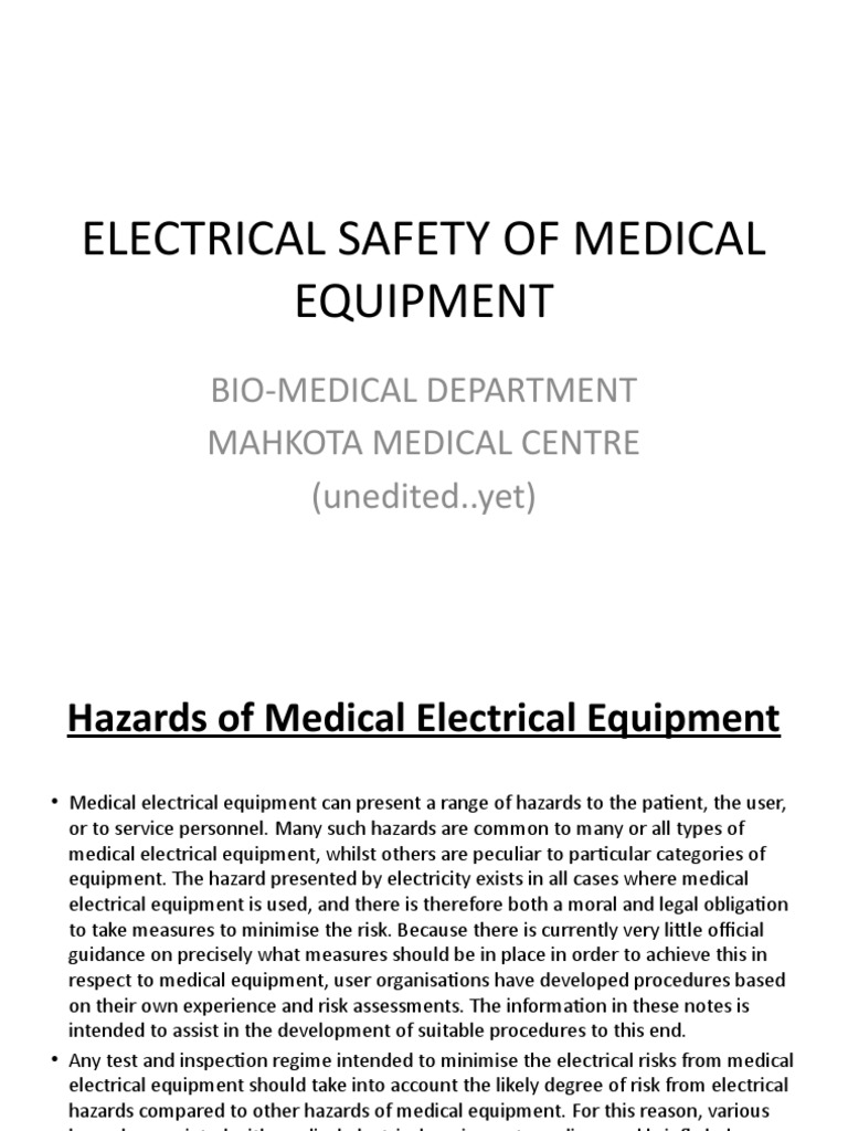 Electrical Safety of Medical Equipment: Understanding the Hazards and ...