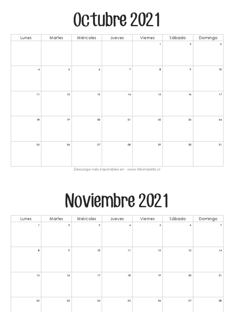 Calendario Imprimible Octubre 2021 Fusionado | PDF
