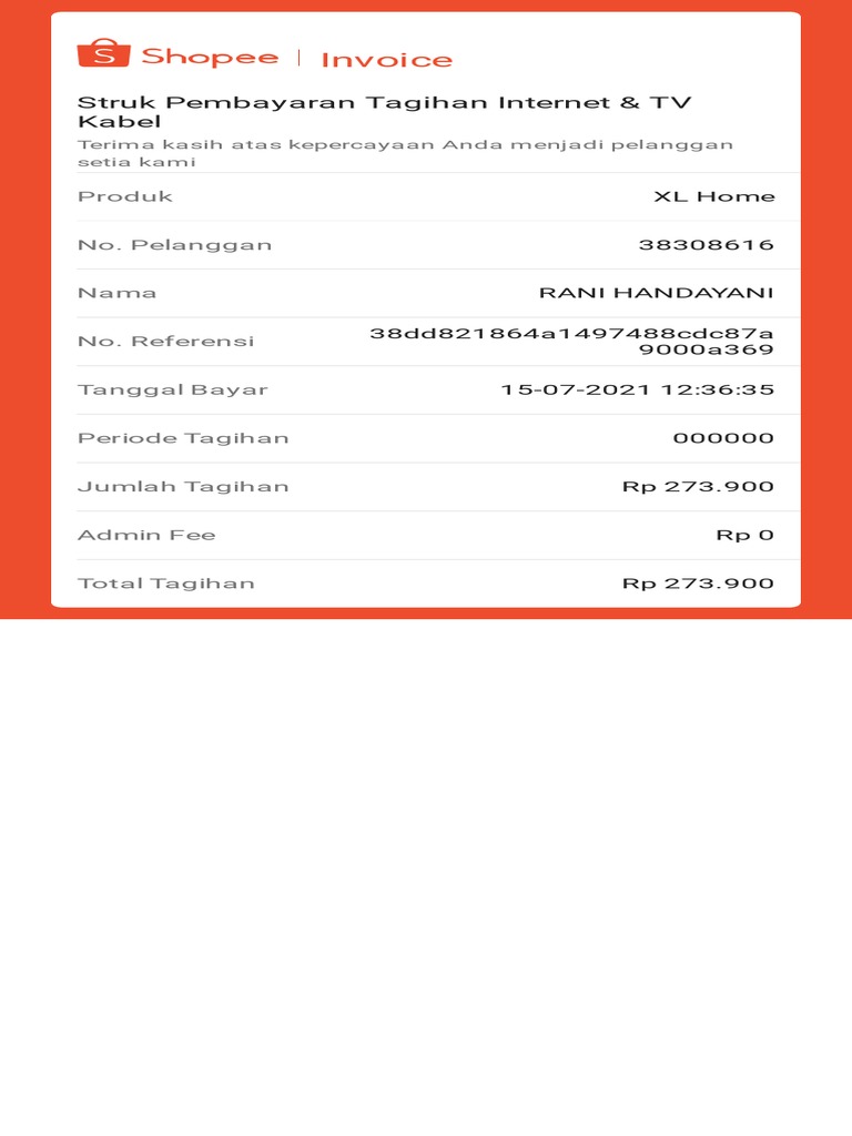Struk Pembayaran Tagihan Internet TV XL Home | PDF