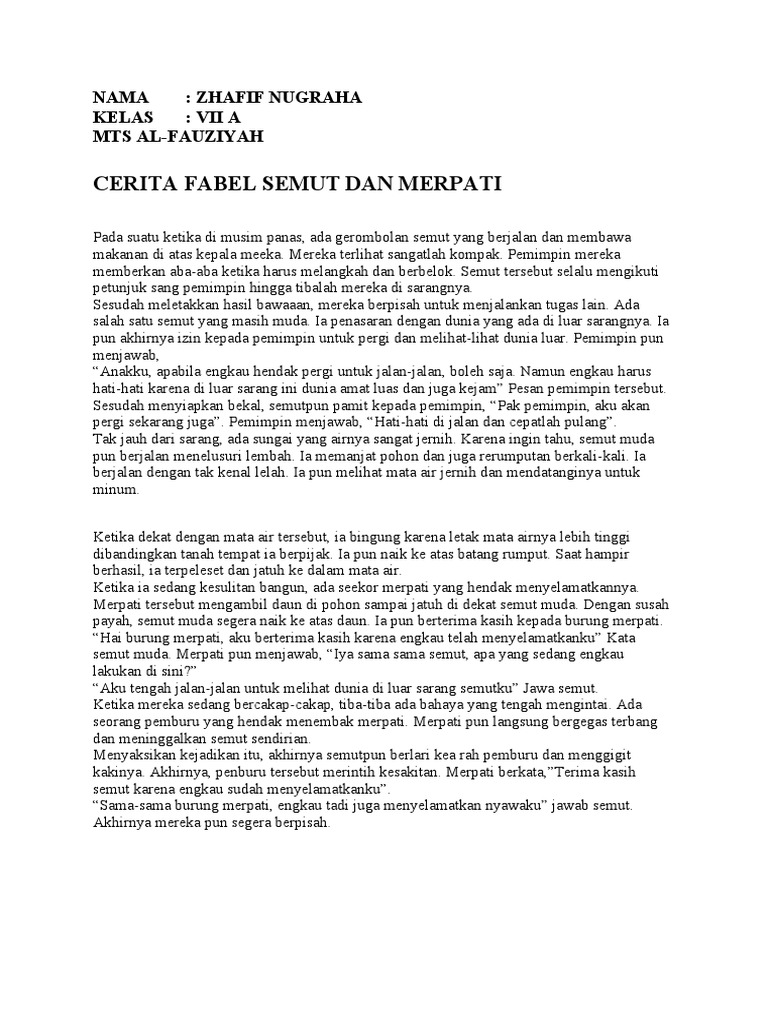 Cerita Fabel Semut Dan Merpati | PDF | Griya & Taman | Puisi