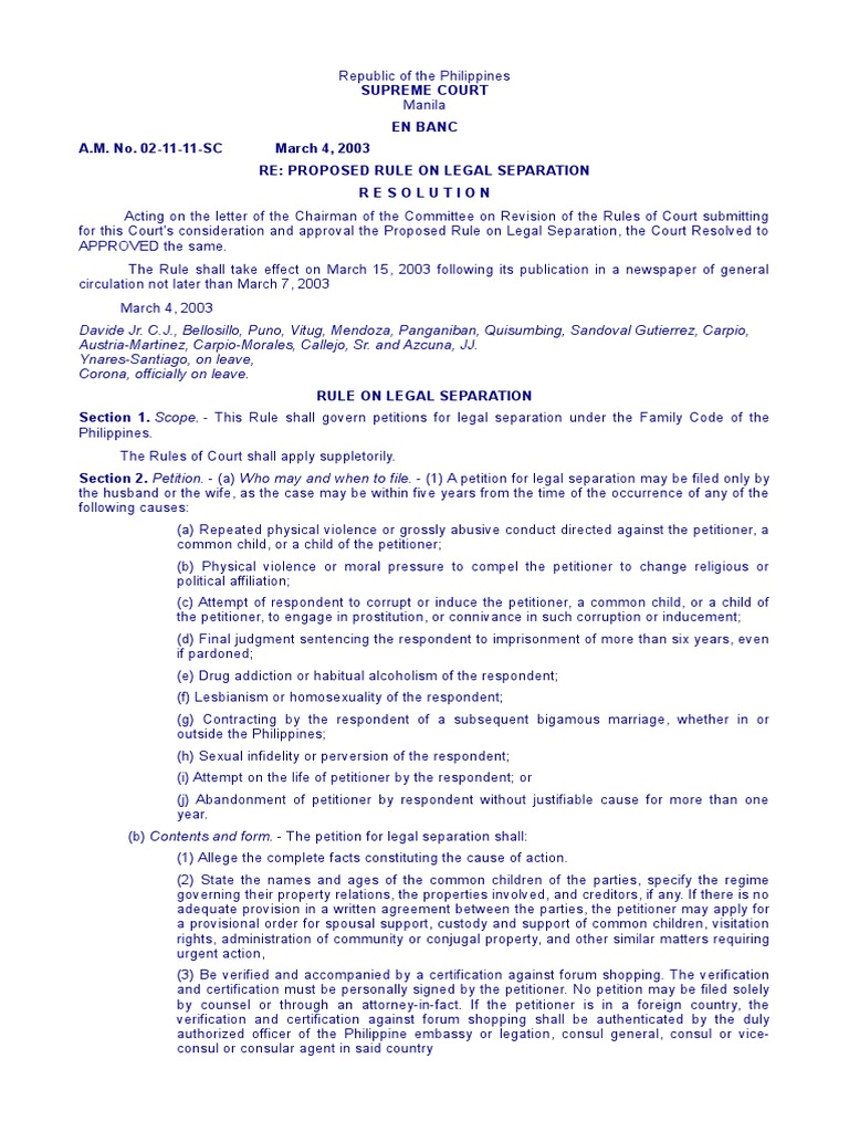 Rules On Legal Separation | PDF