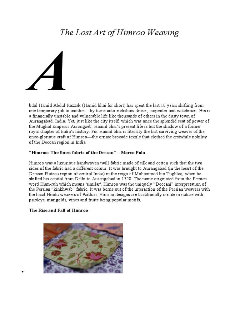 Reviving Himroo Weaving Heritage | PDF | Weaving | Loom