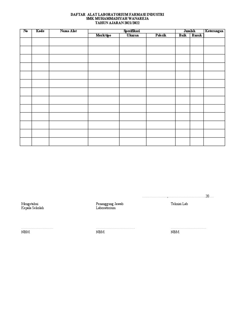 Daftar Inventaris Alat Lab | PDF | Teknologi & Rekayasa