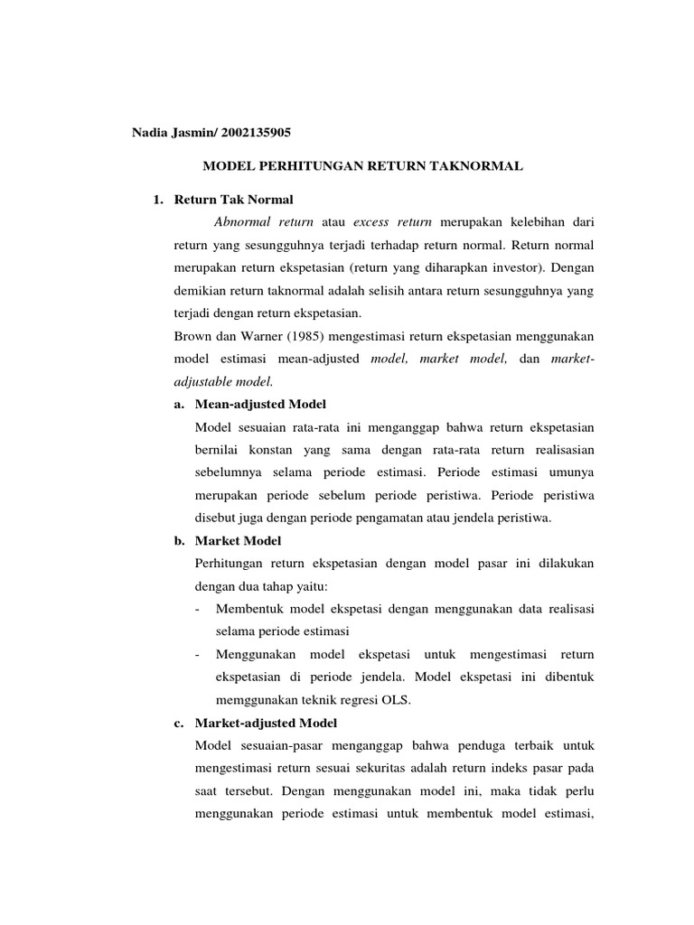 Model Perhitungan Return Taknormal | PDF | Bisnis | Pengelolaan ...