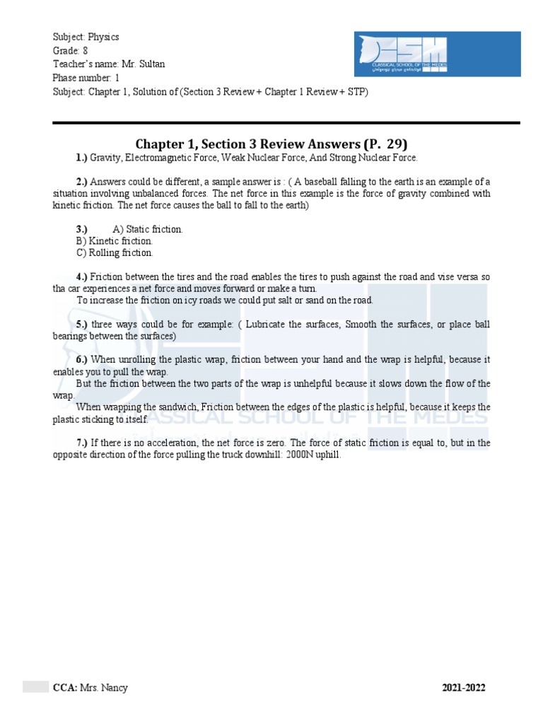 G8, Ch. 1 (Answers Ch. 1 Sec. 3 Review + Chapter 1 Review + STP) | PDF ...