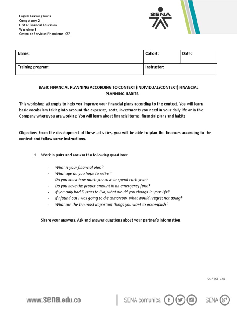 Financial Education Workshop Guide | PDF | Goal | Demand