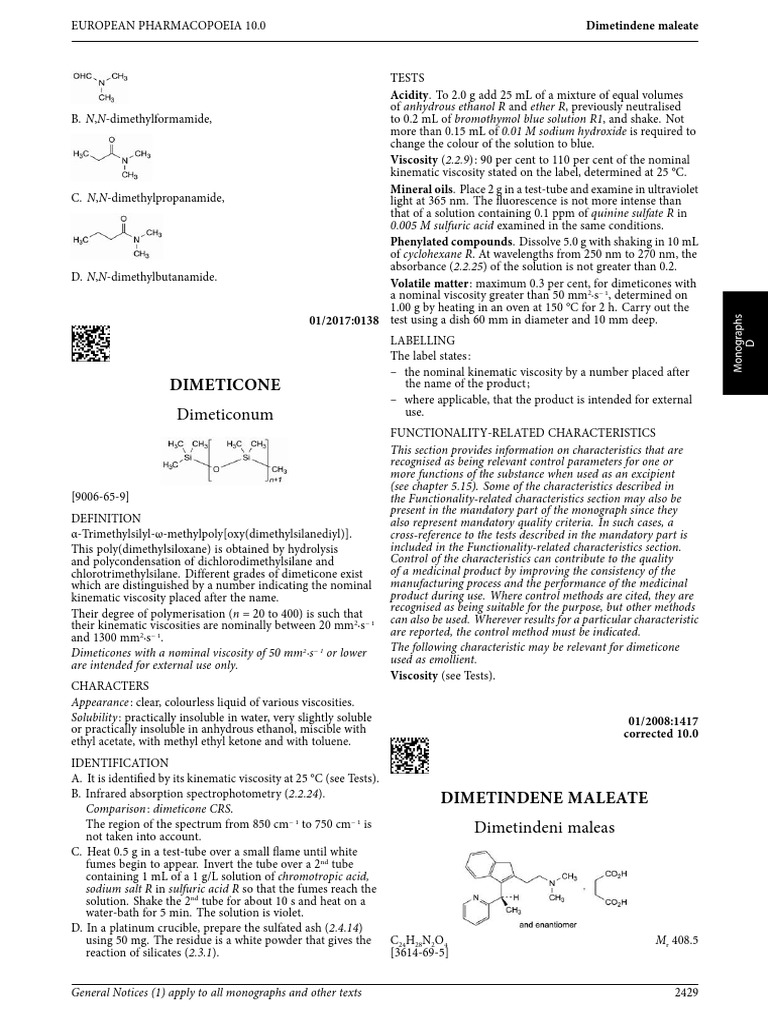 Analysis of Dimetindene Maleate and its Tests for Acidity, Viscosity ...