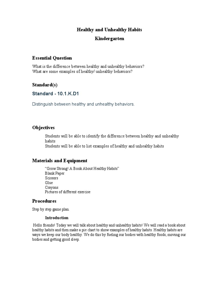 Healthy Habits Lesson Plan | PDF | Cognition | Behavior Modification