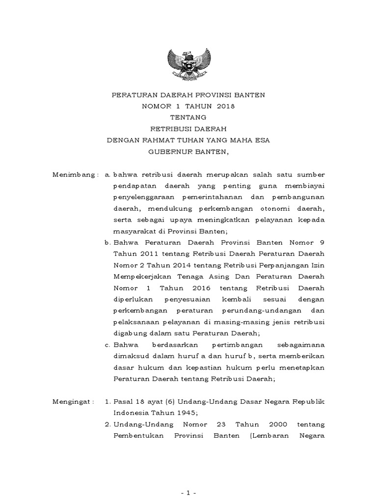 Perda 01 Tahun 2018 Retribusi Daerah | PDF