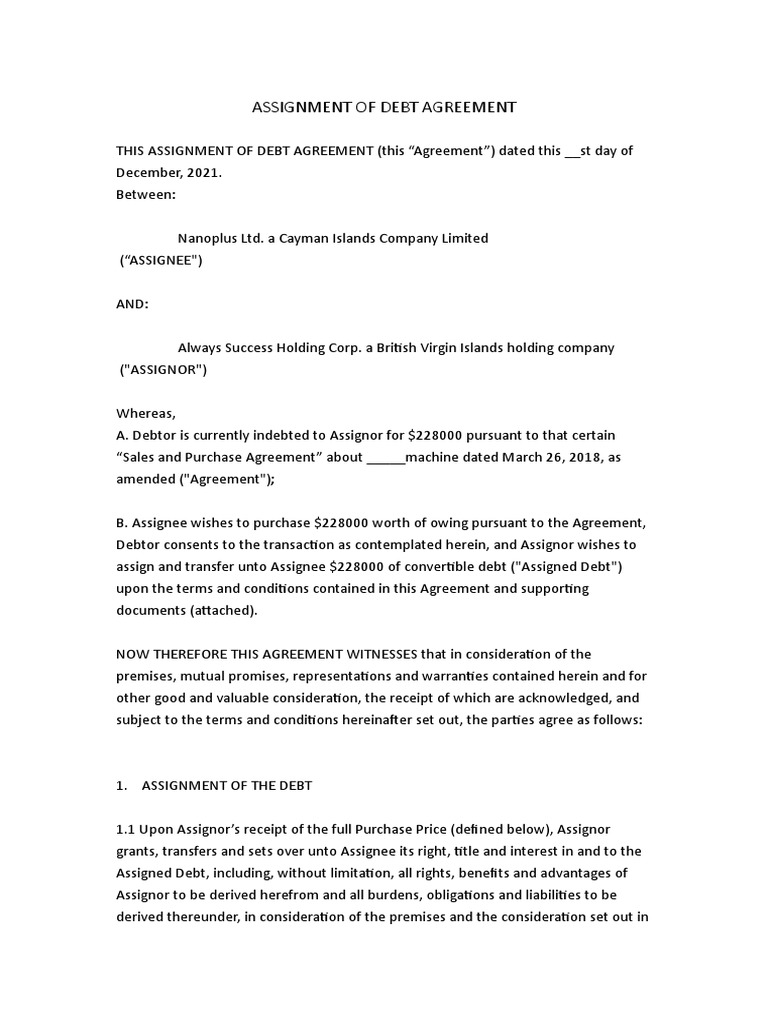 The Agreement On Debt Assignment | PDF | Assignment (Law) | Bankruptcy