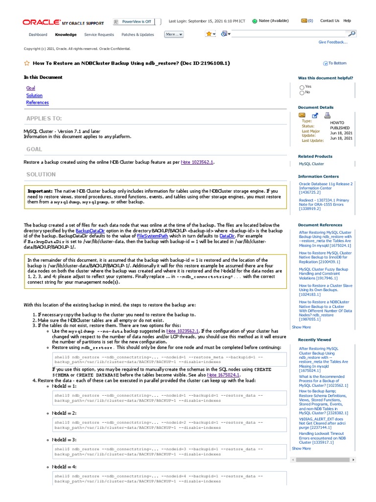 How To Restore An NDBCluster Backup Using NDB - Restore | PDF | Backup | My Sql