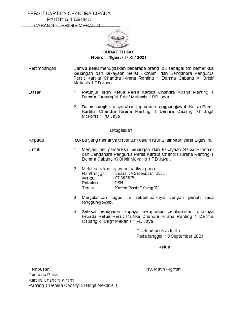 Surat Tugas Bapk | PDF