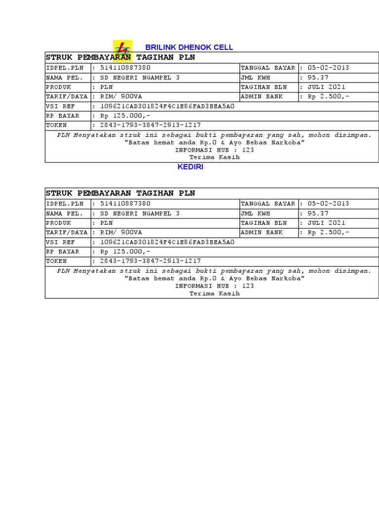 Contoh Struk PLN | PDF