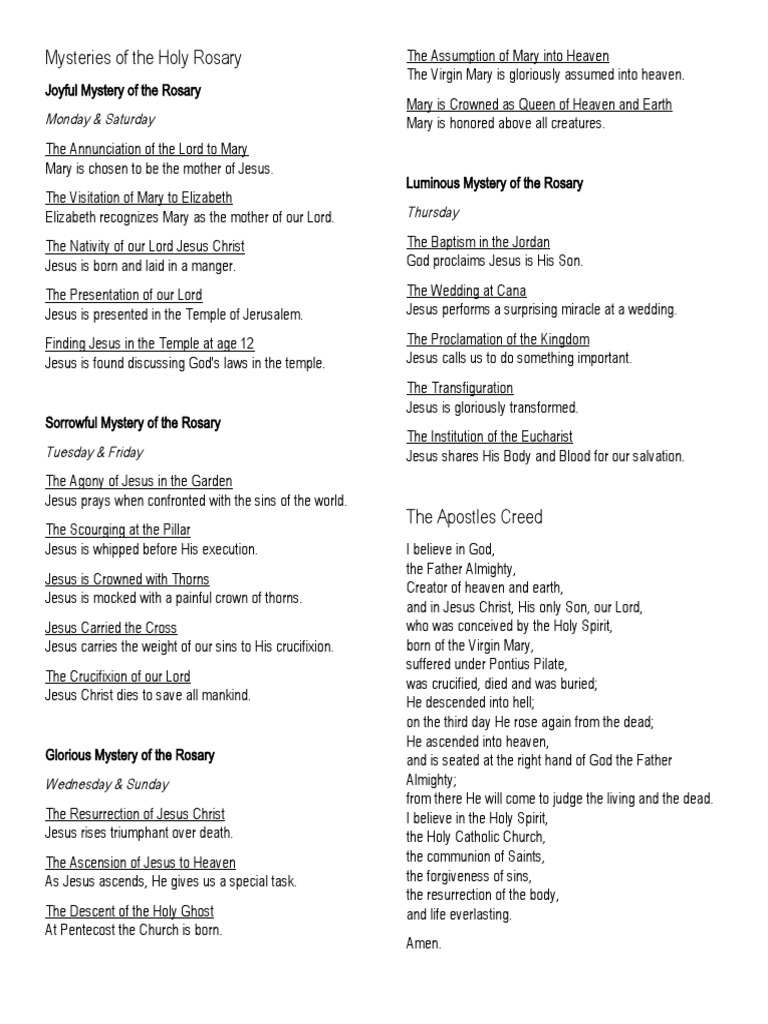 Mysteries of The Holy Rosary | PDF | Jesus | Mary, Mother Of Jesus