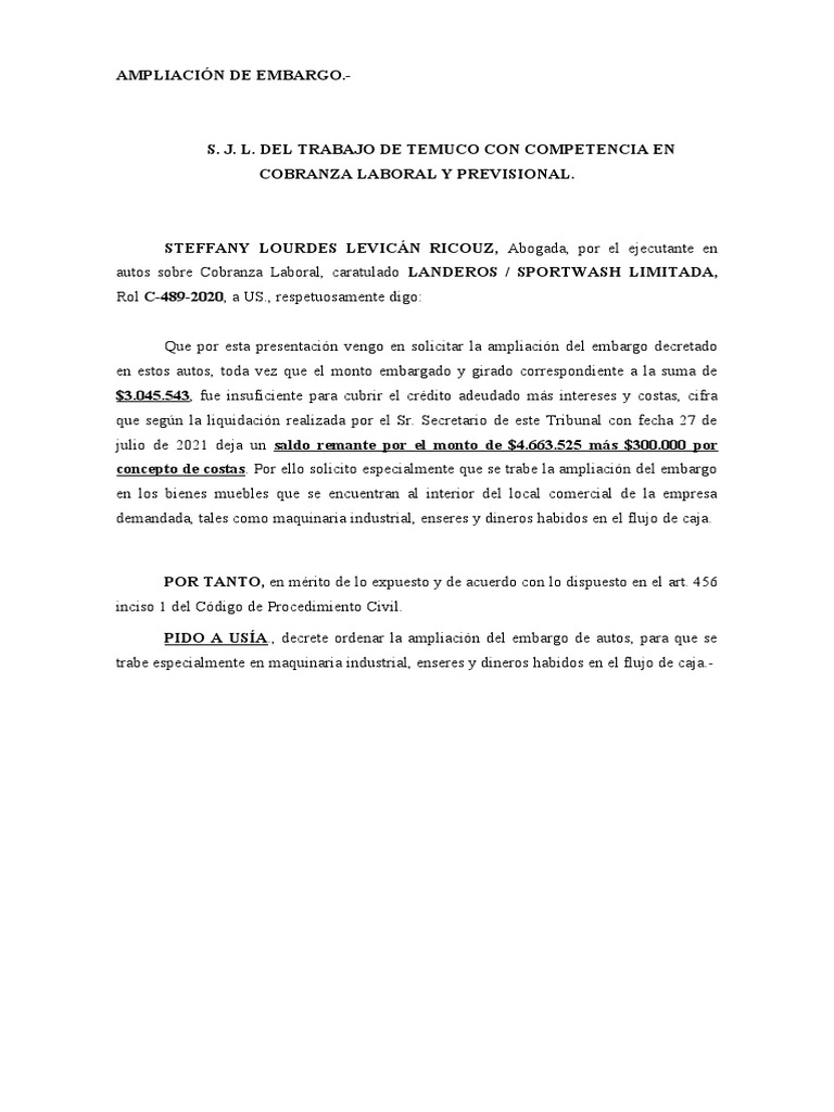 Ampliación de Embargo | PDF