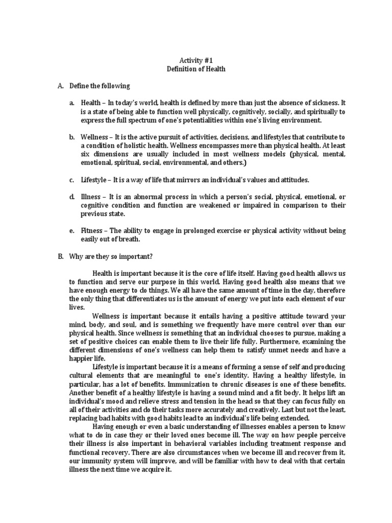 PE Definition of Health | PDF | Physical Fitness | Cognition