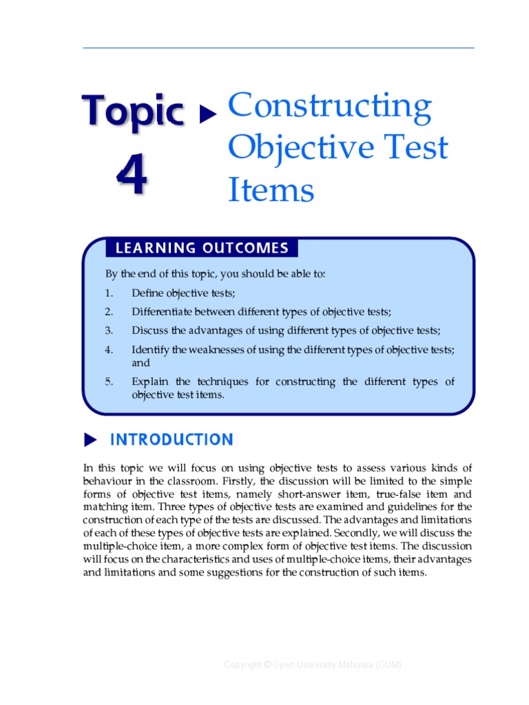 Topic: Constructing Objective Test Items | Download Free PDF | Multiple ...