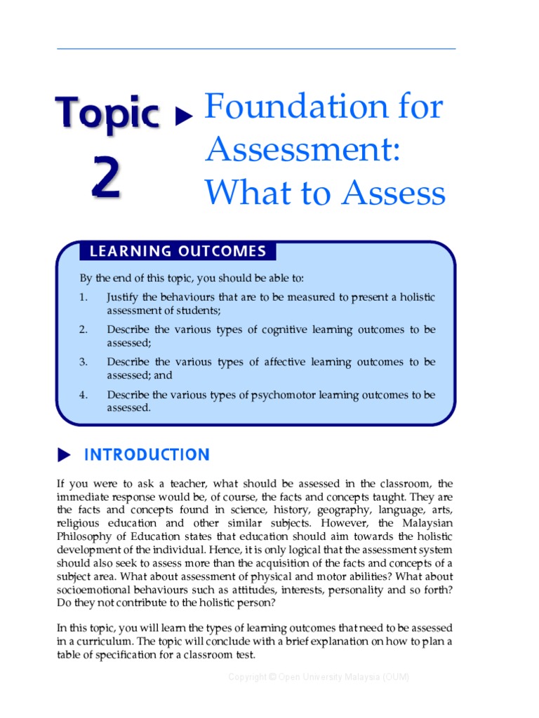 Topic: Foundation For Assessment: What To Assess | PDF | Educational ...