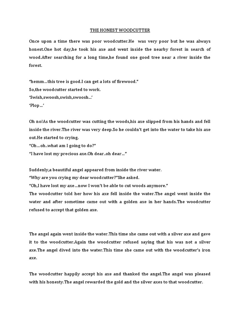The Honest Wood Cutter (Story Telling) | PDF | Home & Garden