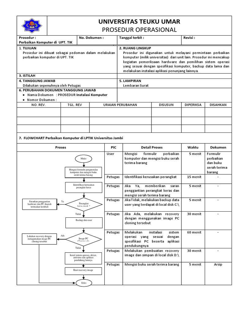 Prosedur Perbaikan Komputer UPT TIK | PDF