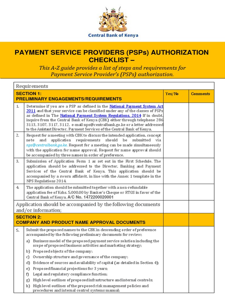 Payment Service Providers (PSPS) Authorization Checklist | PDF | Trust ...