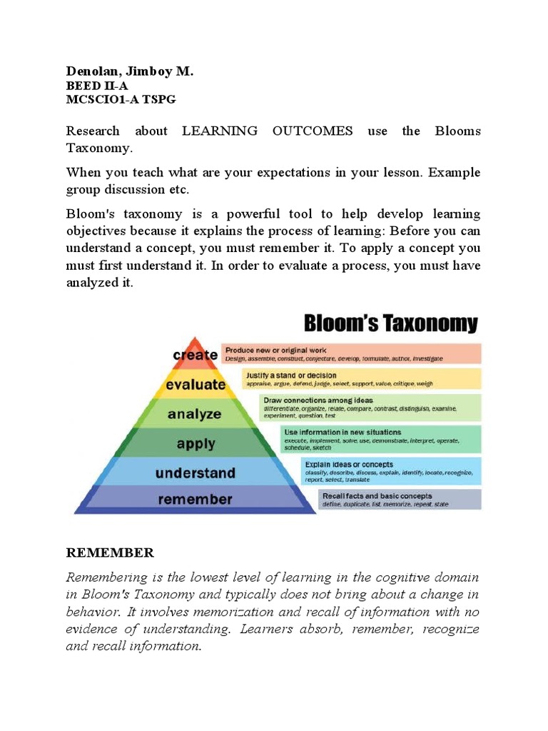 Learning Outcomes Using Bloom's Taxonomy | PDF | Learning | Attitude ...