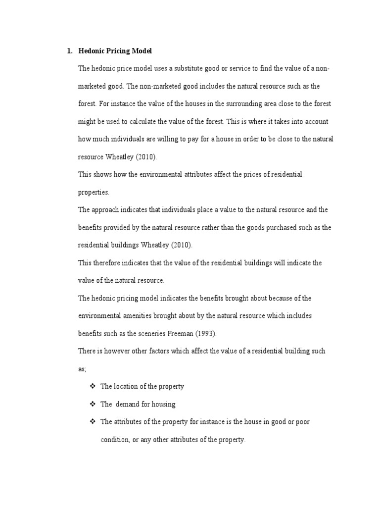Hedonic Pricing Model Explained for Valuing Forests | PDF | Pricing ...
