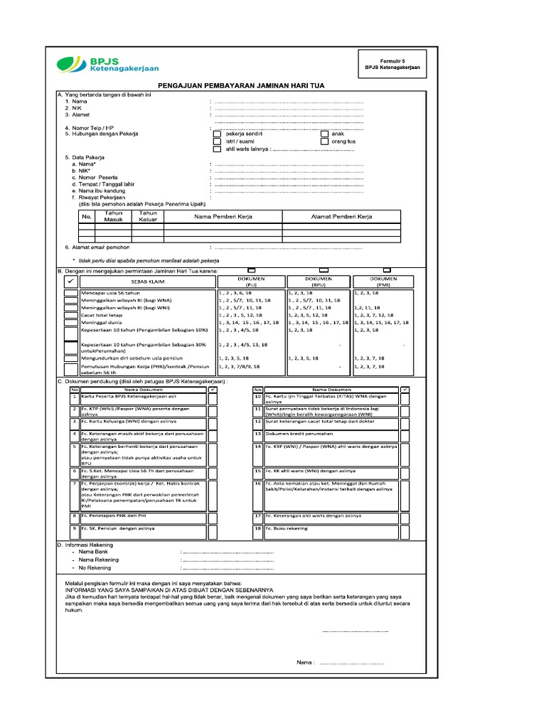 F5 Pengajuan Pembayaran Jaminan Hari Tua PDF | PDF