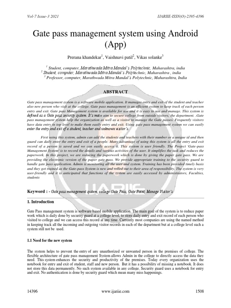 Gate Pass Management System Using Android App Ijariie14396 | PDF | Databases | Android ...