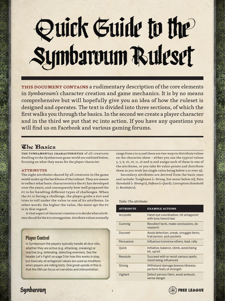 Symbaroum Quick Guide 2019 | PDF
