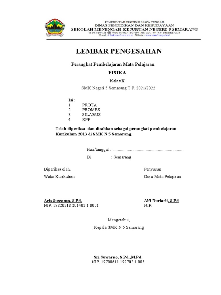 Lembar Pengesahan Perangkat Pembelajaran 2020 | PDF