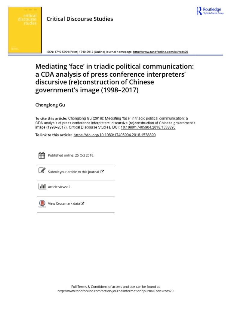 Mediating Face' in Triadic Political Communication - A CDA Analysis of ...