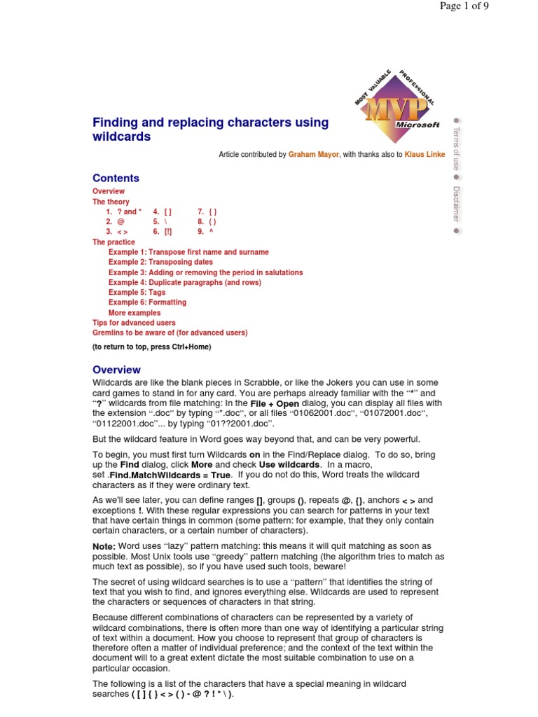 Advanced Word Wildcard Guide | PDF | Html Element | Regular Expression