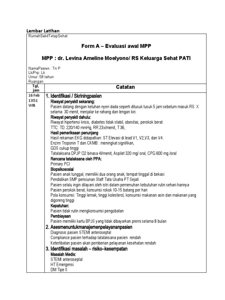 Lembar Latihan Form A - MPP - RS KELUARGA SEHAT | PDF