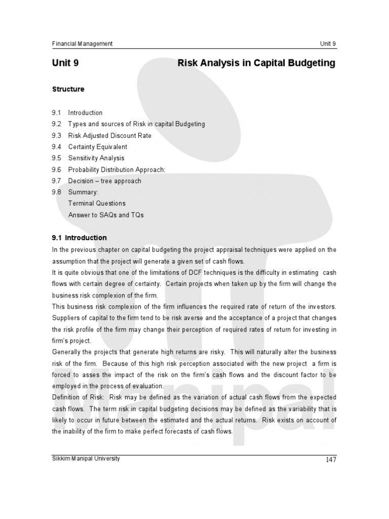 Risk Analysis in Capital Budgeting | PDF | Net Present Value | Risk