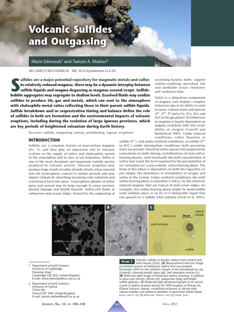 Volcanic Sulfides and Outgassing: Marie Edmonds and Tamsin A. Mather ...