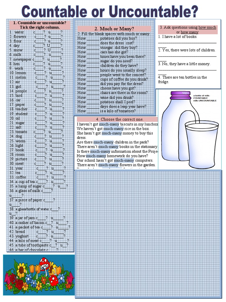 Much or Many?: 1. Countable or Uncountable? Tick The Right Column | PDF ...