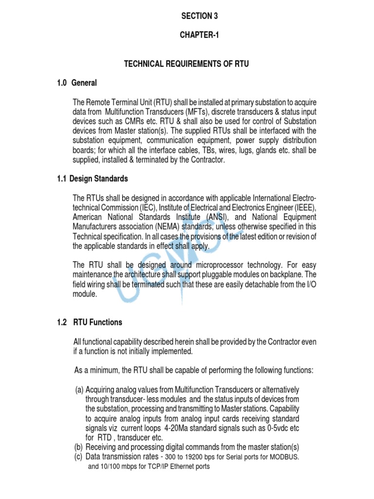Technical Requirements of Rtu | PDF | Relay | Power Supply
