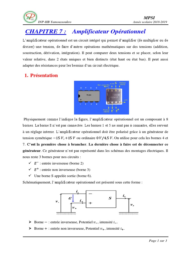 Signaux Physiques-Chapitre 7-Notions Sur L'amplificateur Operationnel | PDF | Amplificateur ...