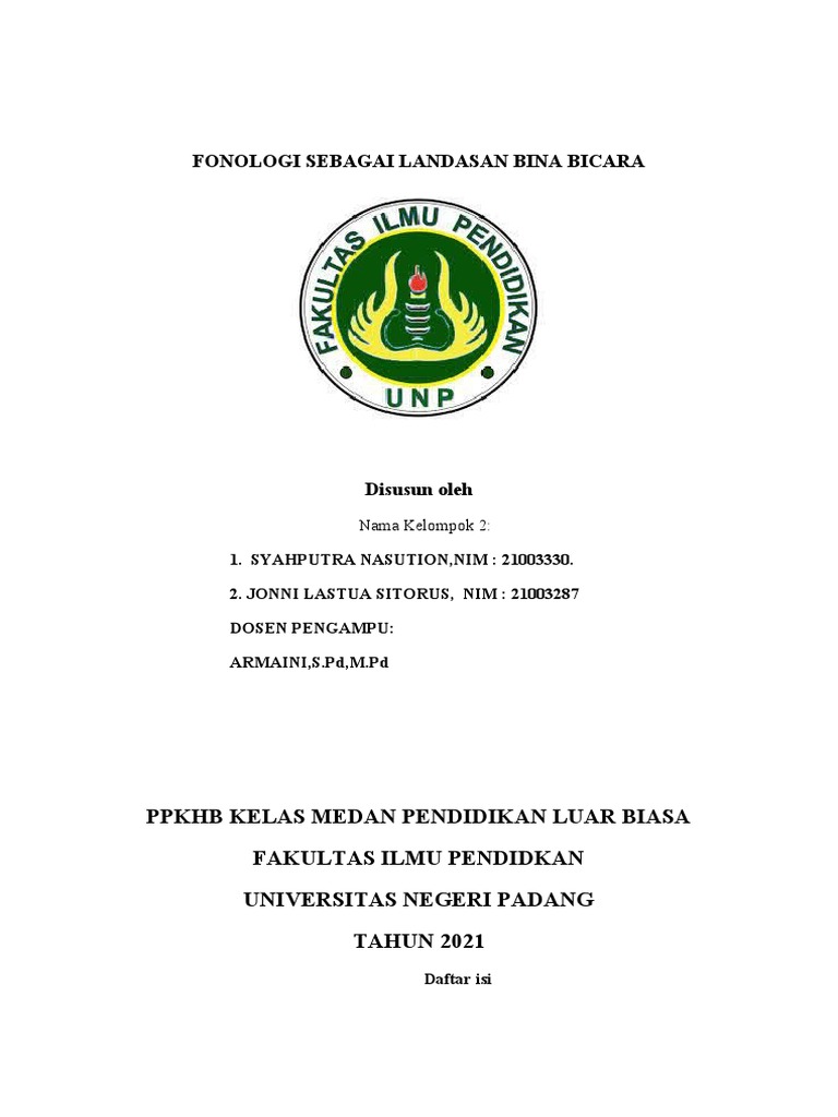 Materi Fonologi Sebagai Landasan Bina Bicara Kelompok 2 | PDF | Seni & Disiplin Bahasa | Kajian ...