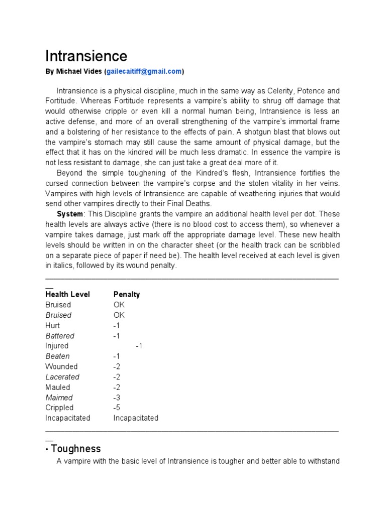 Vampire - The Masquerade Disciplines - Intransience | PDF | Vampires ...