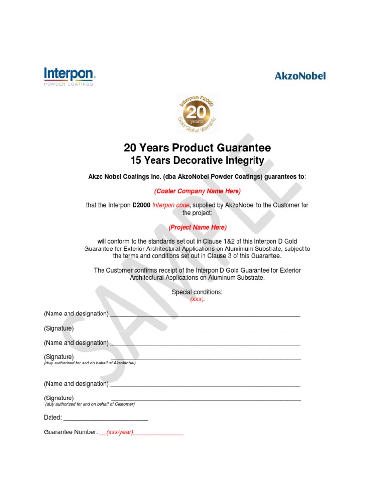 AAMA 2604 Warranty for Interpon D2000 | PDF | Indemnity | Private Law