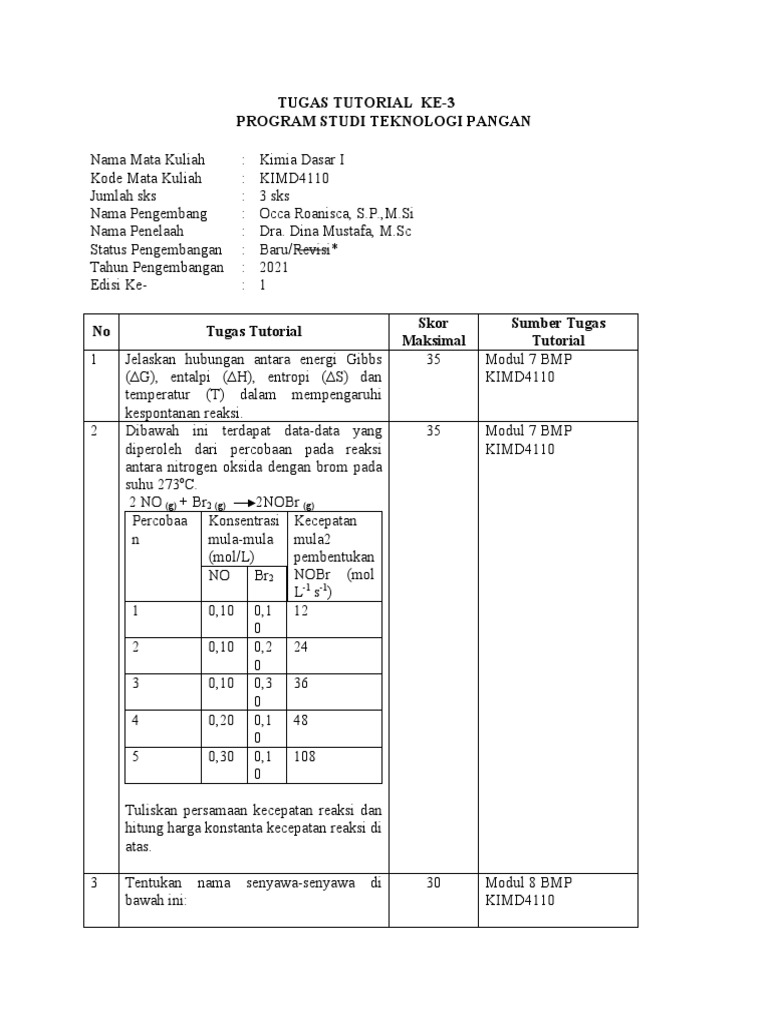 Tugas Tutorial Kimia Dasar I Kimd4110 Pdf Sains Matematika