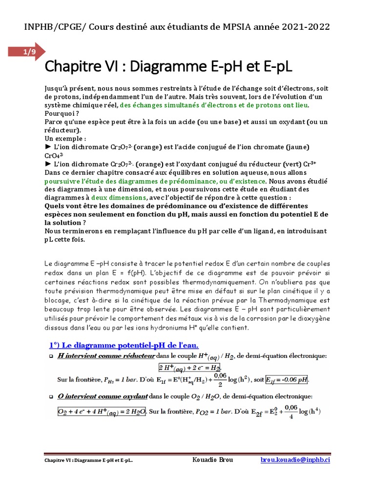Chapitre VI DIAGRAMME E PH | PDF | Réaction d'oxydoréduction | Ph