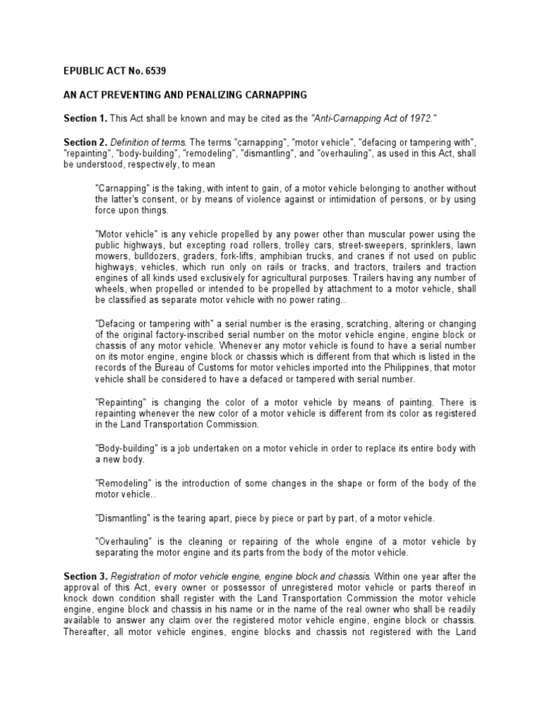 Anti Carnapping | PDF | Vehicles | Justice